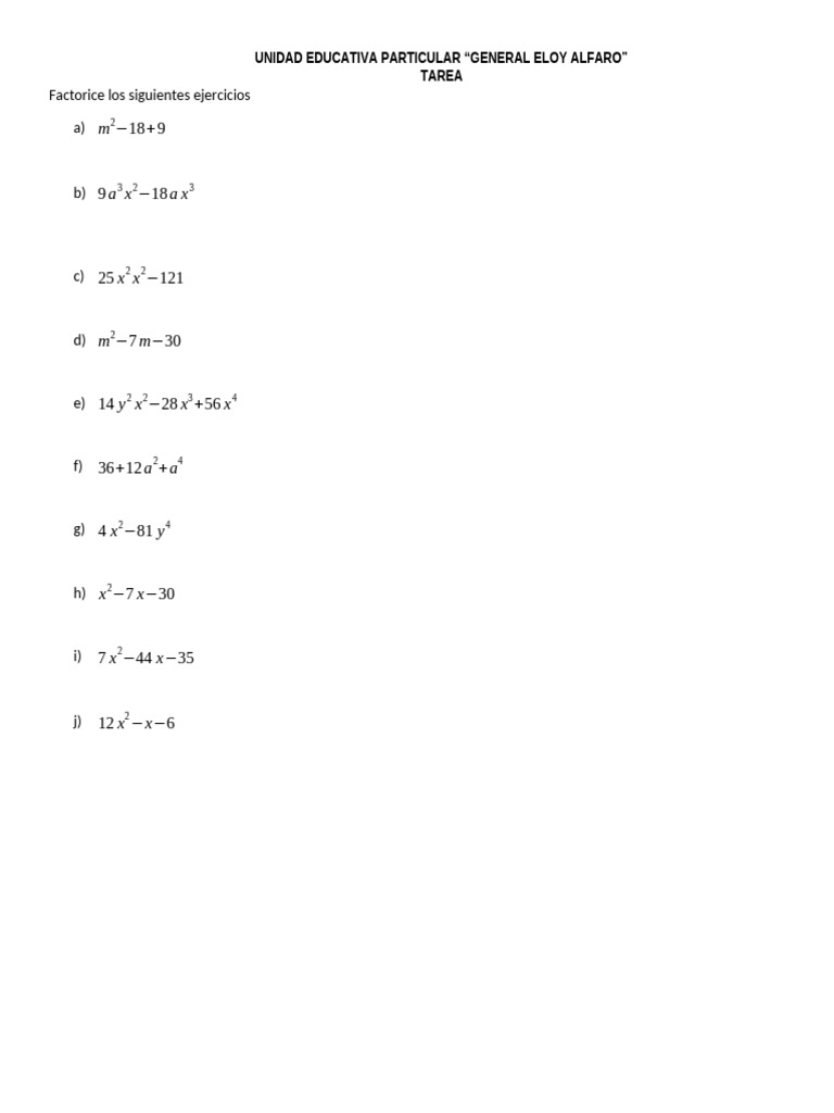 Tarea Factorizacion 1 2024-1 | PDF