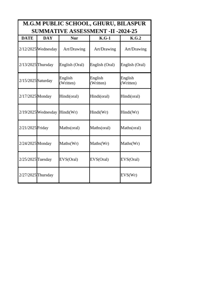 SA-2 Exam Schedule 2025 | PDF
