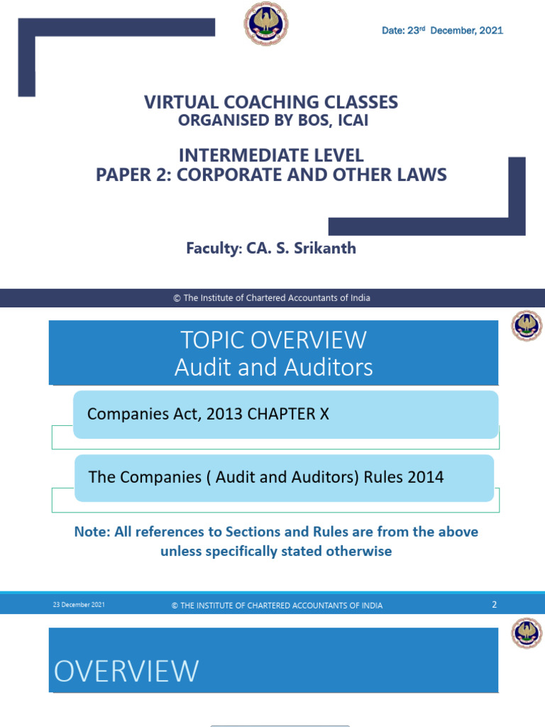 Auditing Regulations Overview by CA Srikanth | PDF | Audit | Accountant