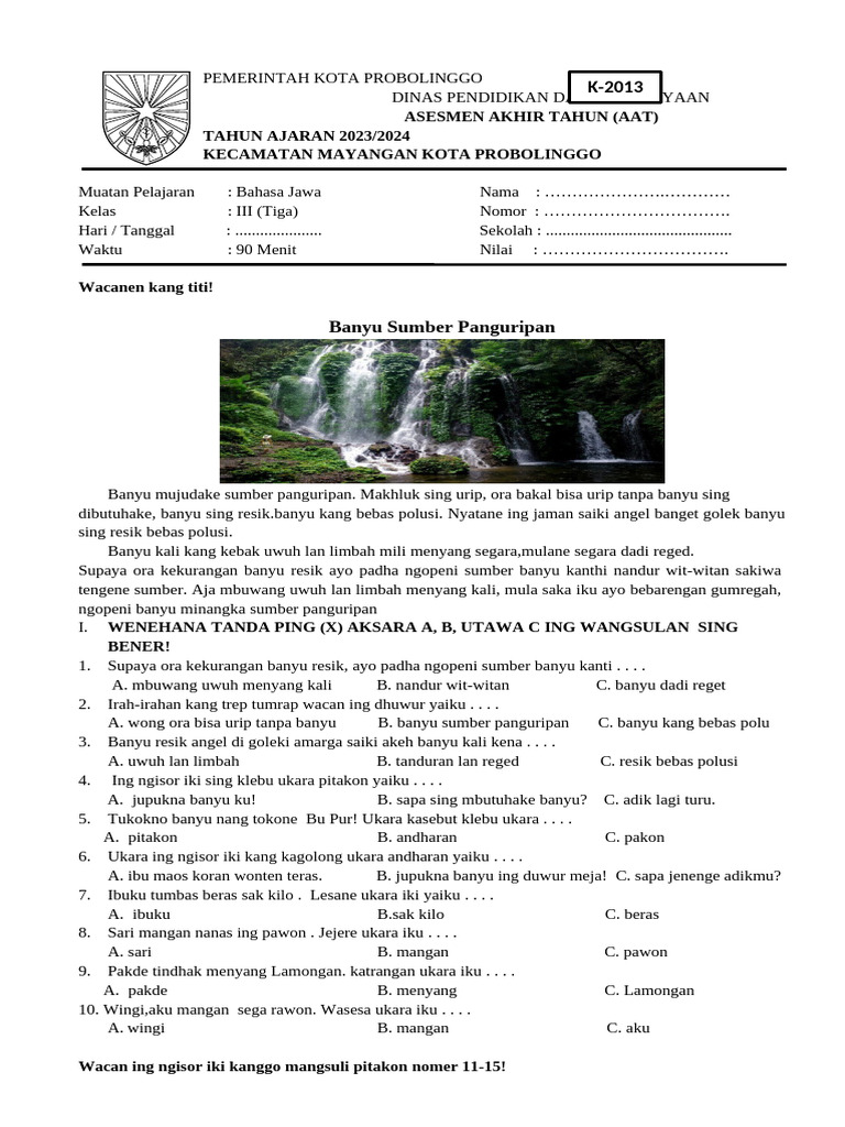 SOAL BHS JAWA AAT 2023_2024 genap FIX | PDF