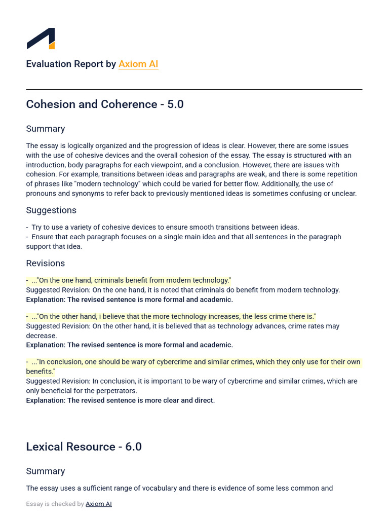 Cohesion and Coherence - 5.0: Axiom AI | PDF | Essays | Cybercrime