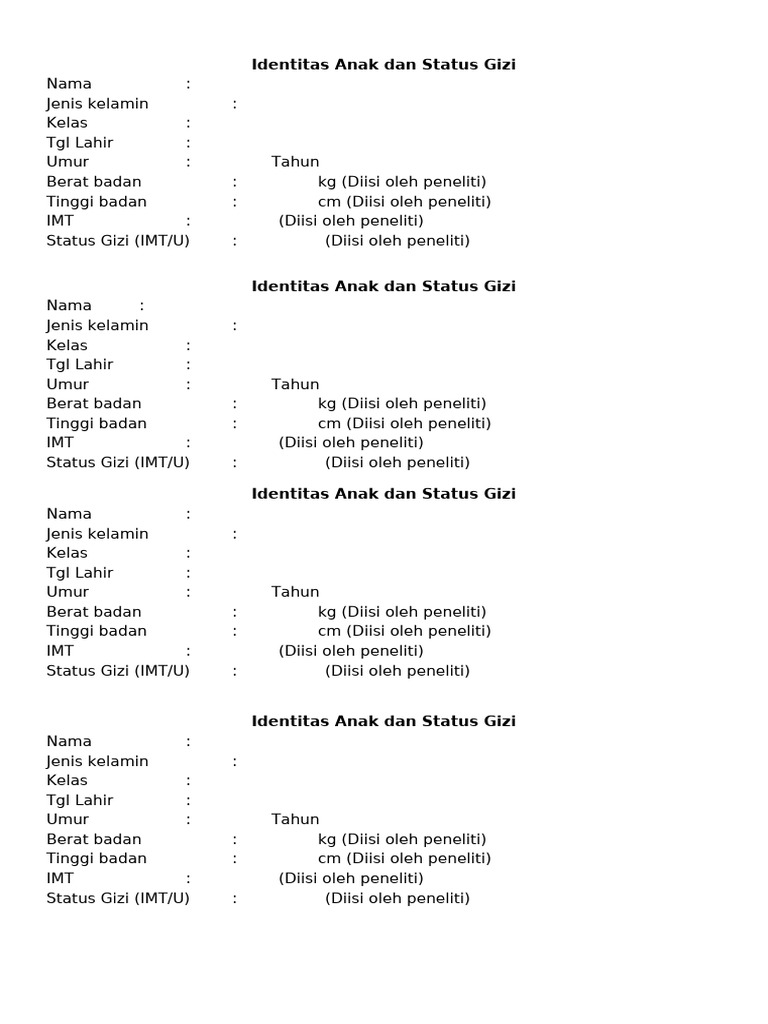 Identitas Anak Dan Status Gizi | PDF