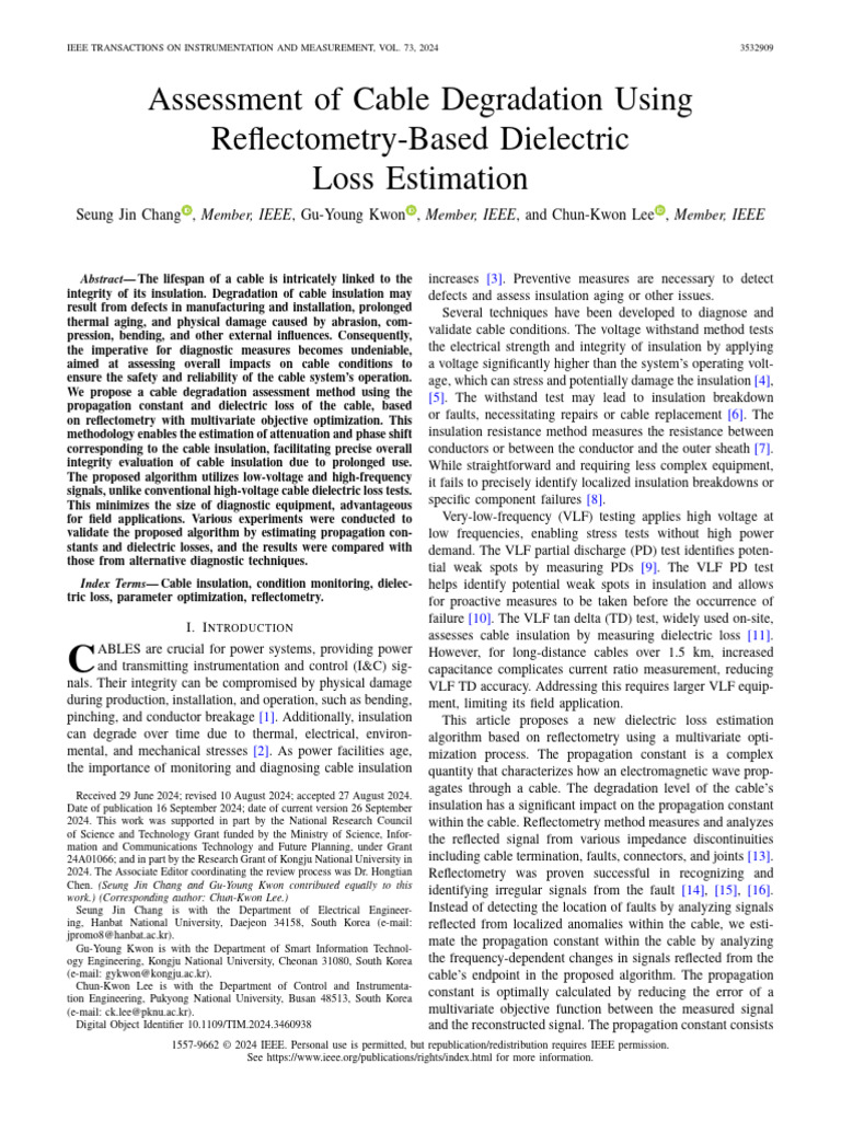 Assessment of Cable Degradation Using Reflectometry-Based Dielectric ...