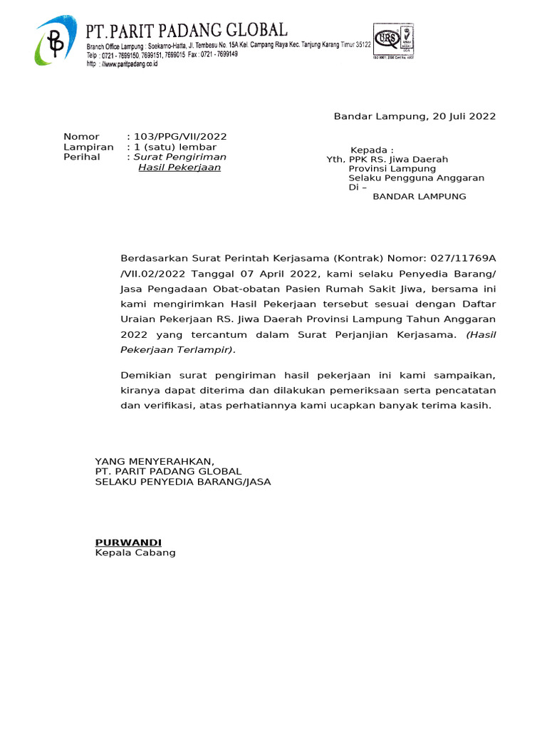 Surat Pengiriman Barang Dan Pemeriksaan Fix | PDF