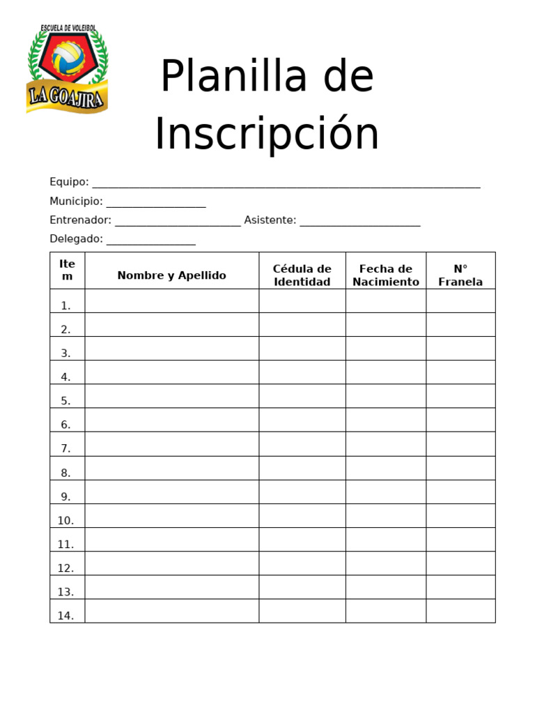 Planilla de Inscripción | PDF