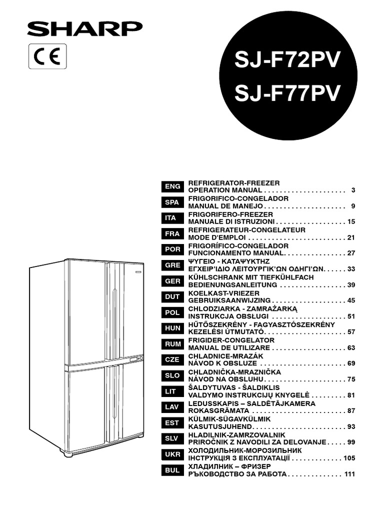 Sharp Refrigerator Operation Manual | PDF | Refrigerator | Shelf Life