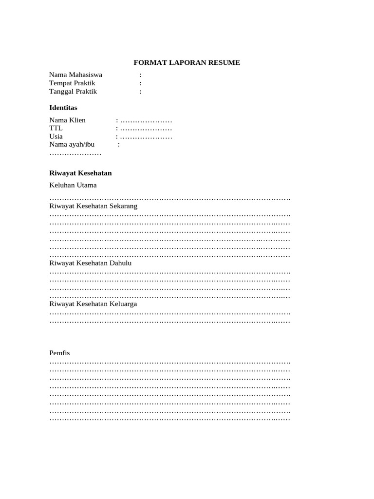 Format Laporan Resume Poli Anak | PDF