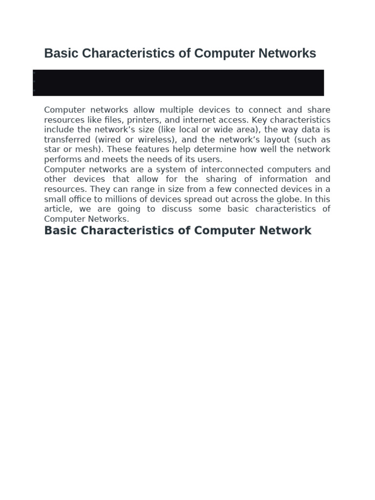 Basic Characteristics of Computer Networks | PDF | Computer Network | Security