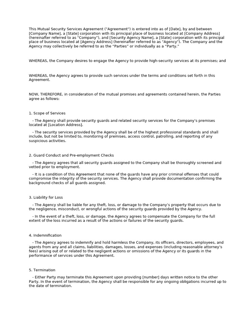 This Mutual Security Services Agreement | PDF | Indemnity | Justice