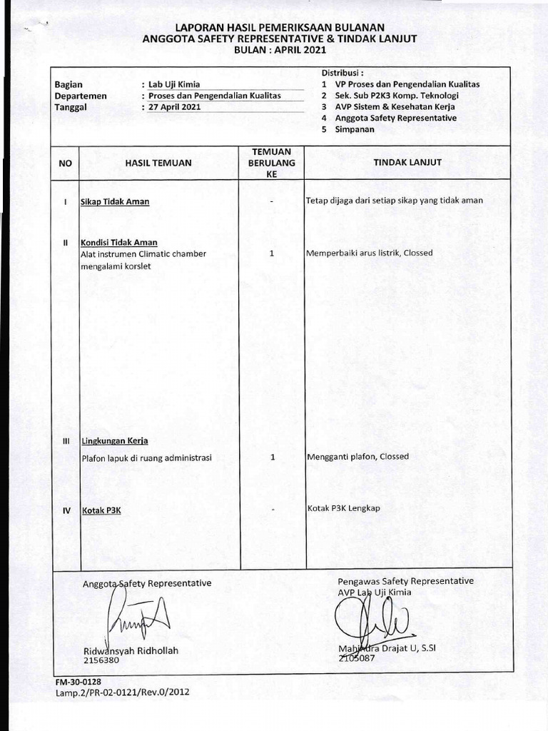 Laporan & Checklist SR laborat | PDF