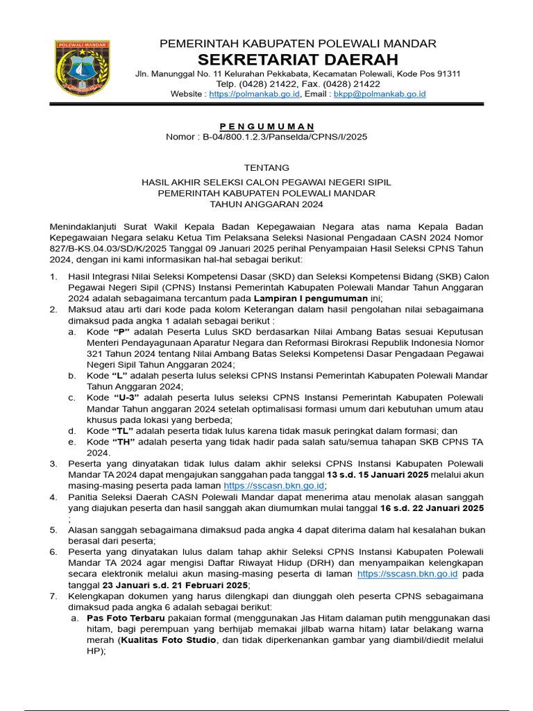 Pengumuman Hasil Integrasi Skd Skb Cpns 2024-1-250111 143301 | PDF