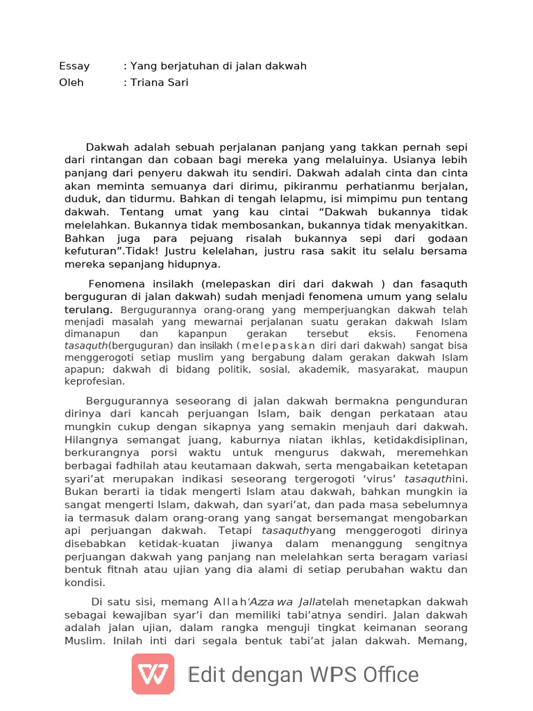 Esai Yang Berguguran Dijalan Dakwah Word | PDF