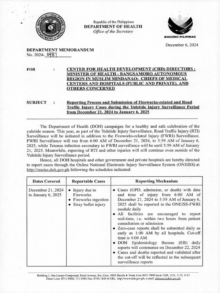 dm2024 0487 - Reporting Process and Submission of Fireworks Related and Road Traffic Injury ...