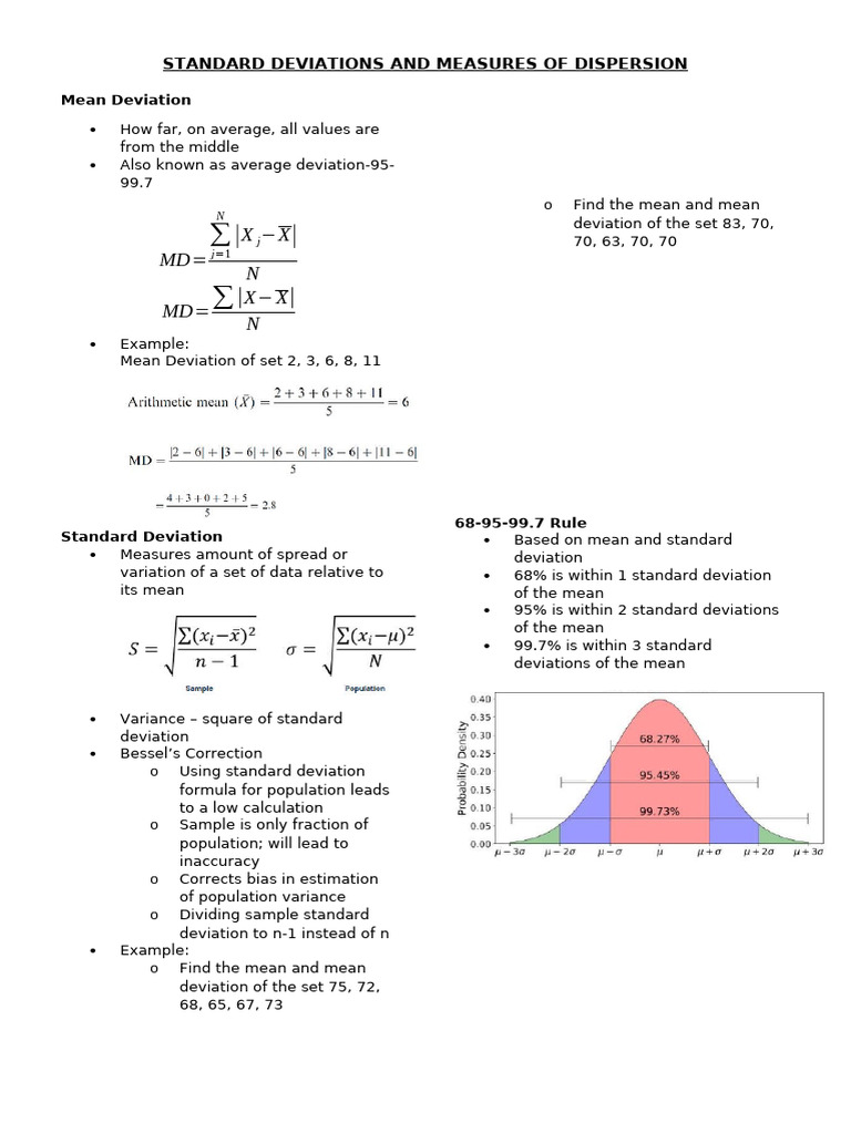 STANDARD DEVIATIONS AND MEASURES OF DISPERSION | PDF