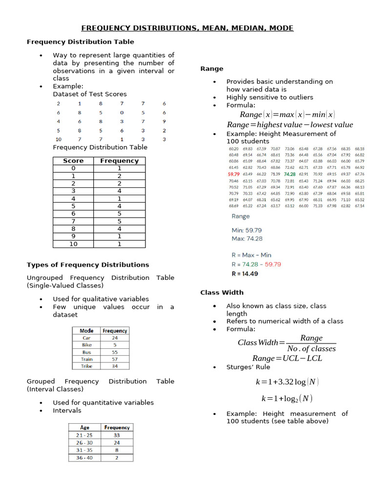 Frequency Distribution and Averages | PDF | Mean | Mode (Statistics)