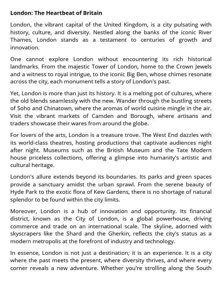 London: A Cultural and Historical Hub | PDF