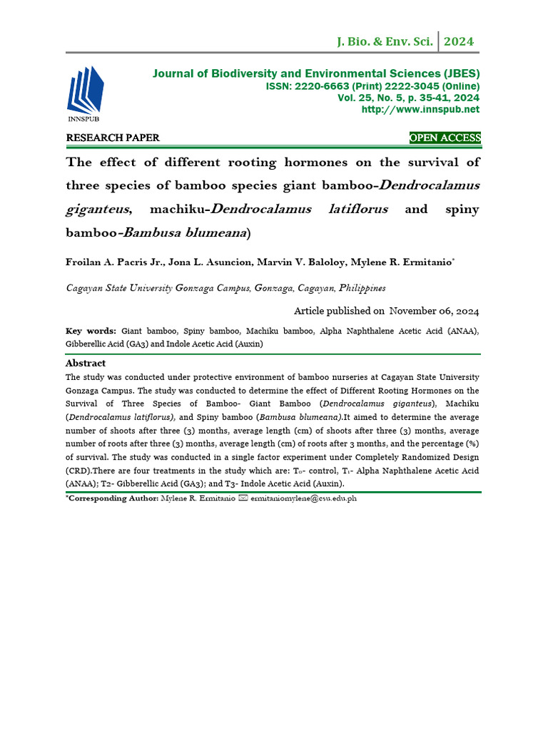 Effects of Hormones on Machiku Bamboo | PDF | Auxin | Soil