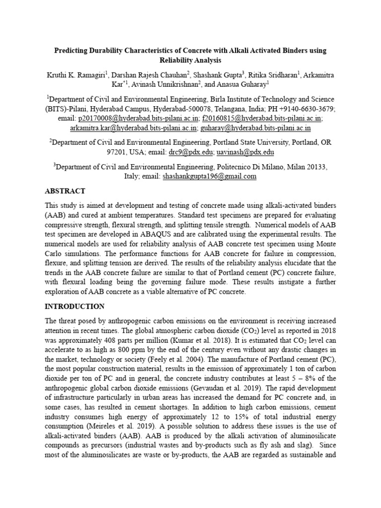 10. Predicting Durability Characteristics of Concrete With Alkali Activated Binders Using ...