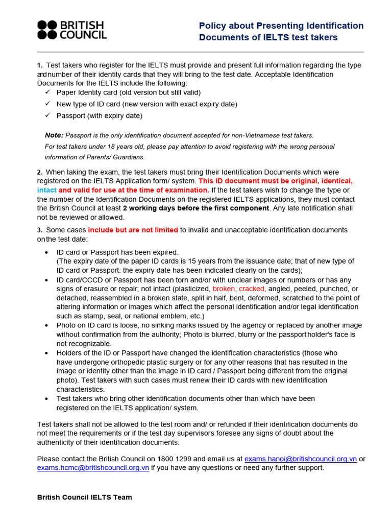 Policy About Identification Documents of Ielts Test Takers - 20221007 ...