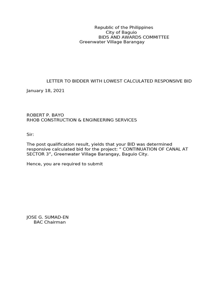 Letter To Bidder | PDF