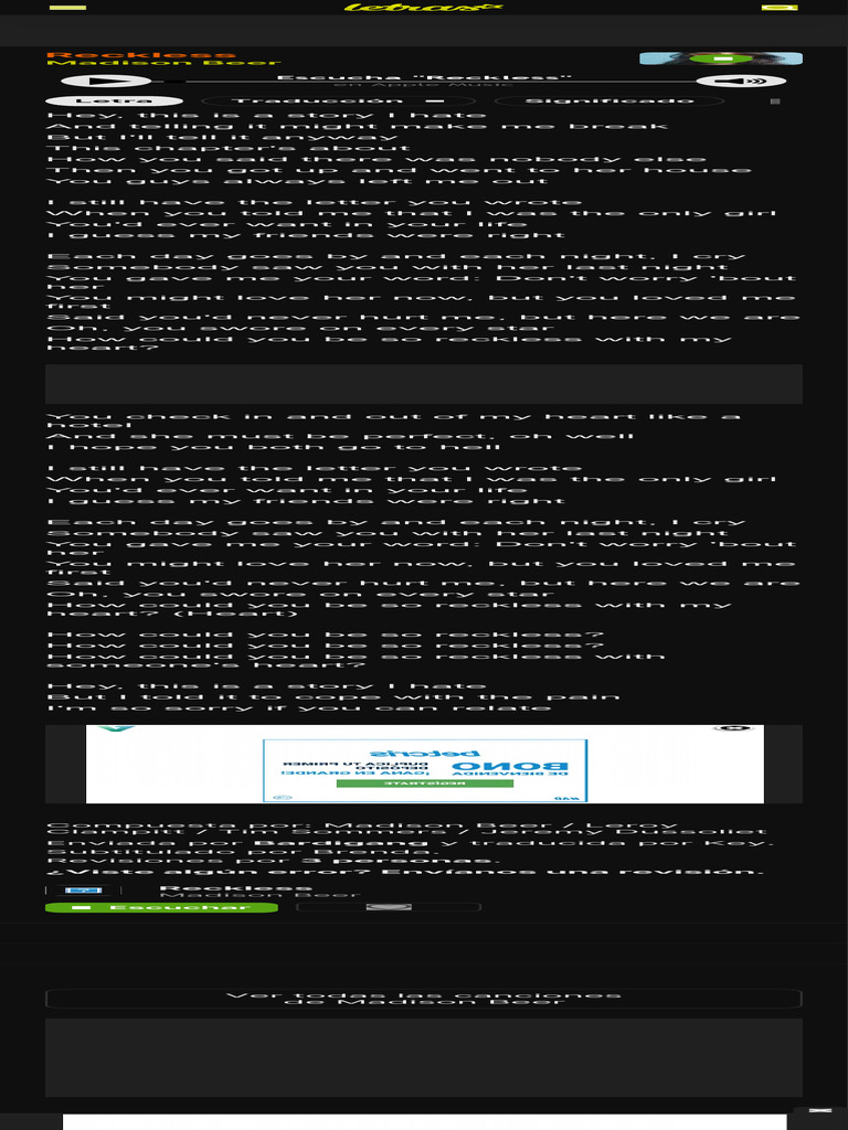 Madison Beer "Reckless" Letra y Significado | PDF