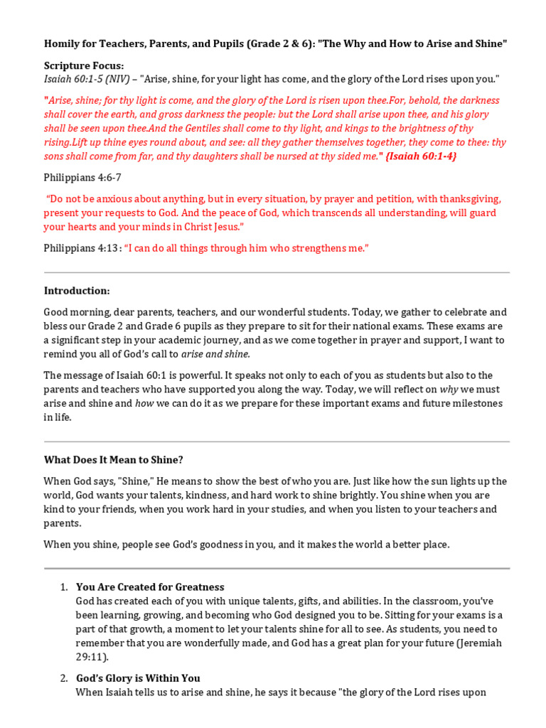 Homily For Teachers at Ubuntu | PDF | Glory (Religion) | Prayer