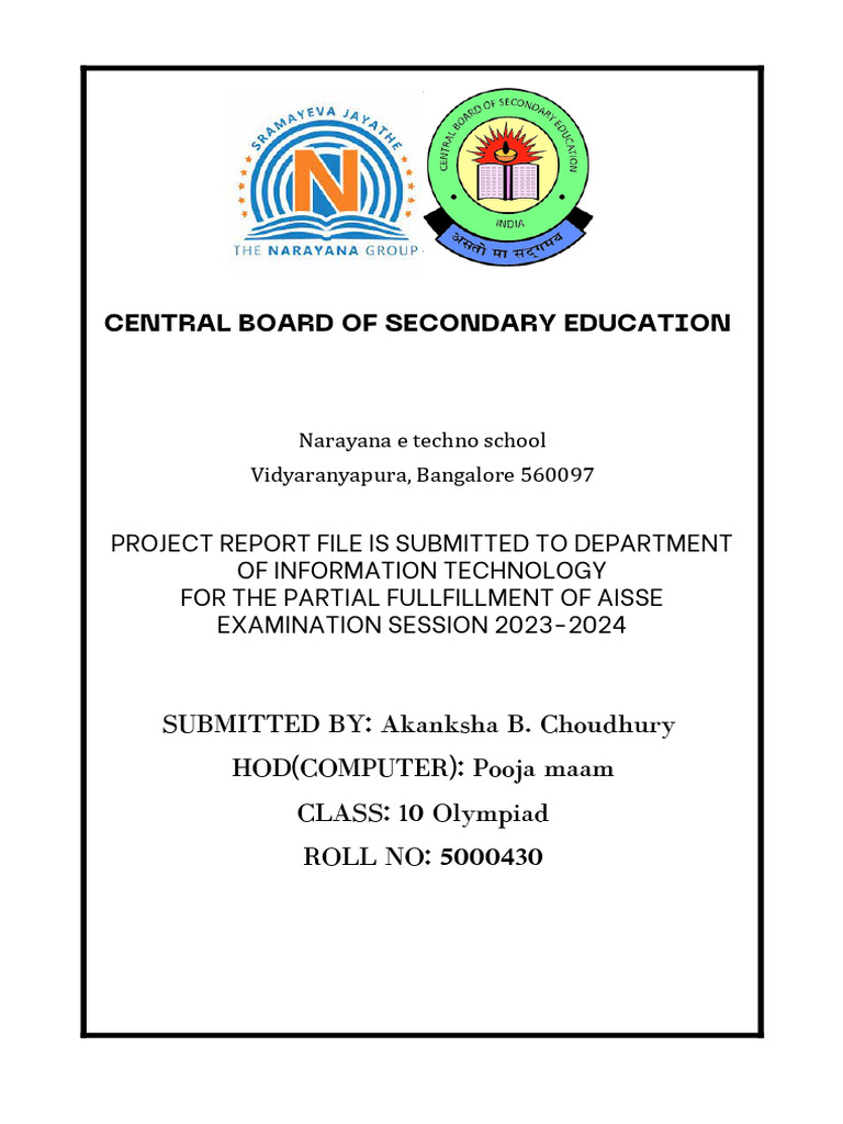 Narayana e Techno School Vidyaranyapura Bangalore 560097 1 | PDF | Databases | Information ...