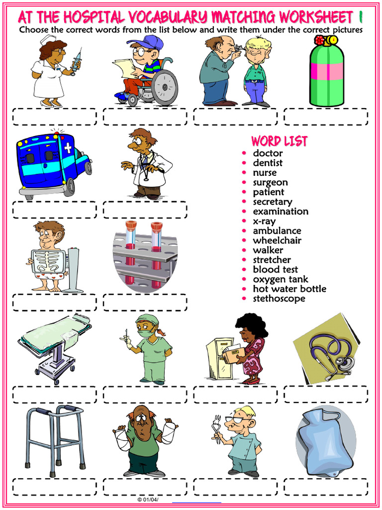 Hospital Vocabulary Esl Matching Exercise Worksheets For Kids | PDF ...
