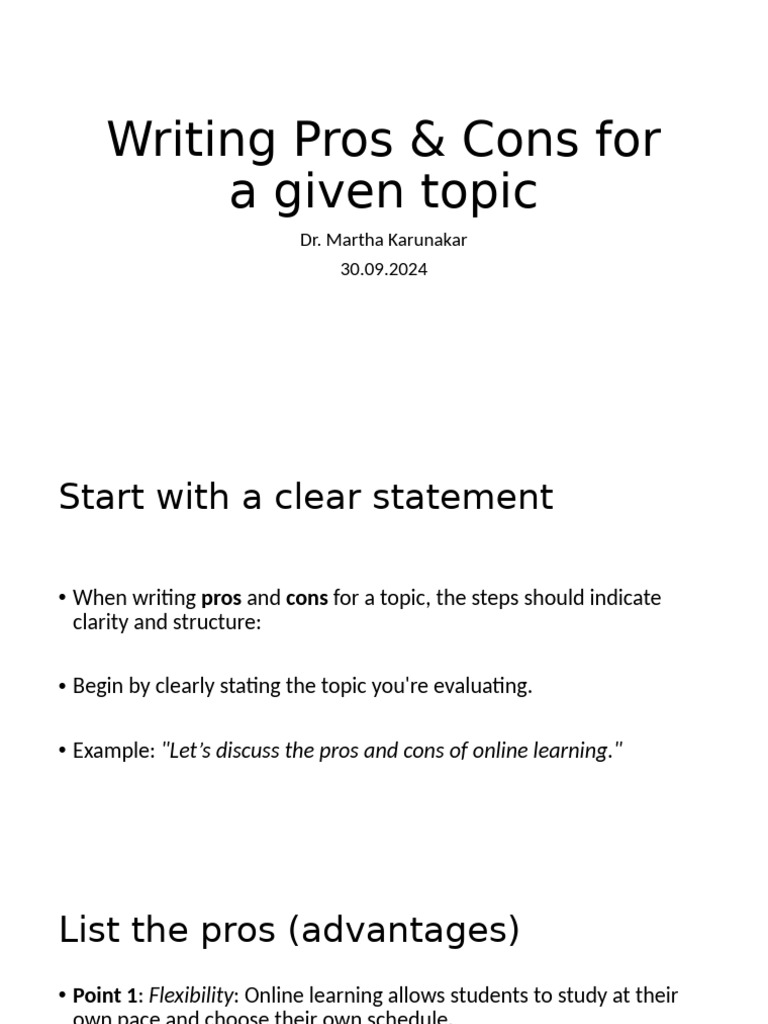 Writing Pros Cons For A Topic | PDF