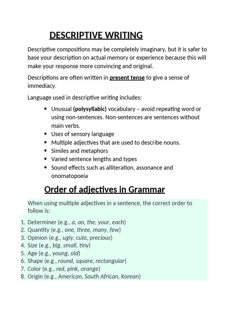 DESCRIPTIVE WRITING | PDF | Poetry | Metre (Poetry)