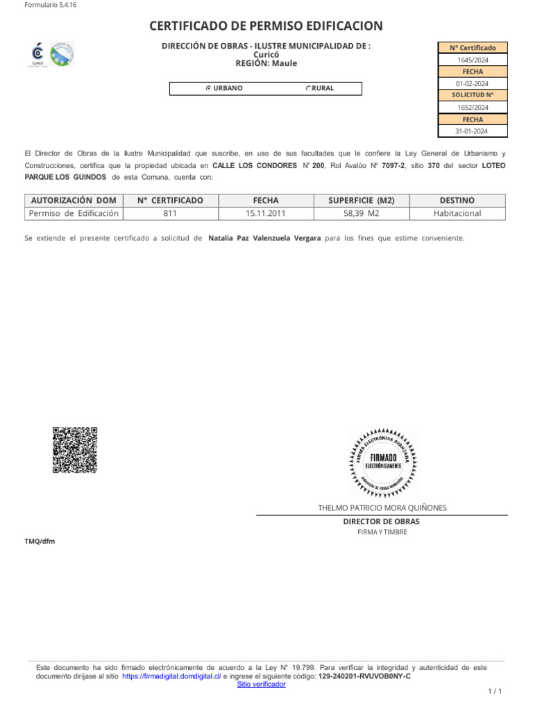 CERTIFICADO DE PERMISO DE EDIFICACIÓN | PDF