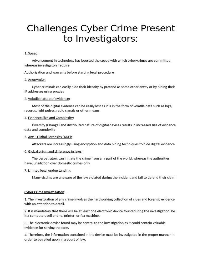 Challenges in Cyber Crime Investigations | PDF | Cybercrime | Crimes
