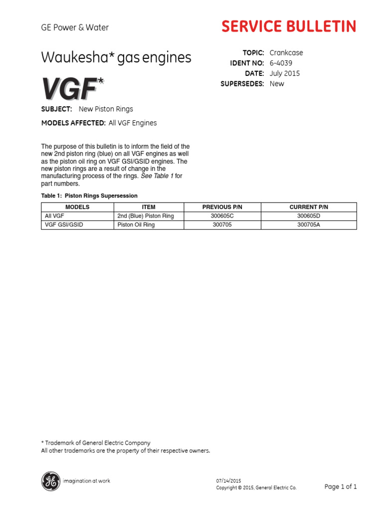SB 06-4039 VGF New Piston Rings | PDF