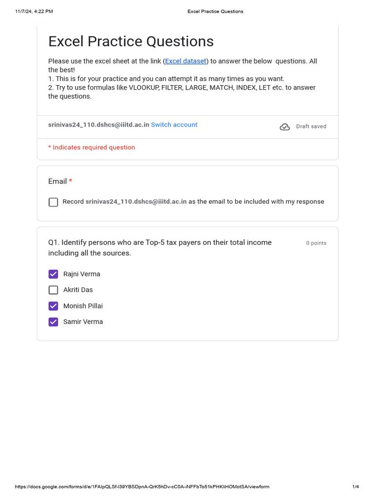 Excel Practice Questions | PDF