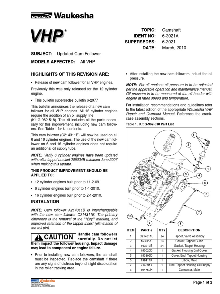 New Cam Follower for VHP Engines | PDF | Vehicle Parts | Engine Technology