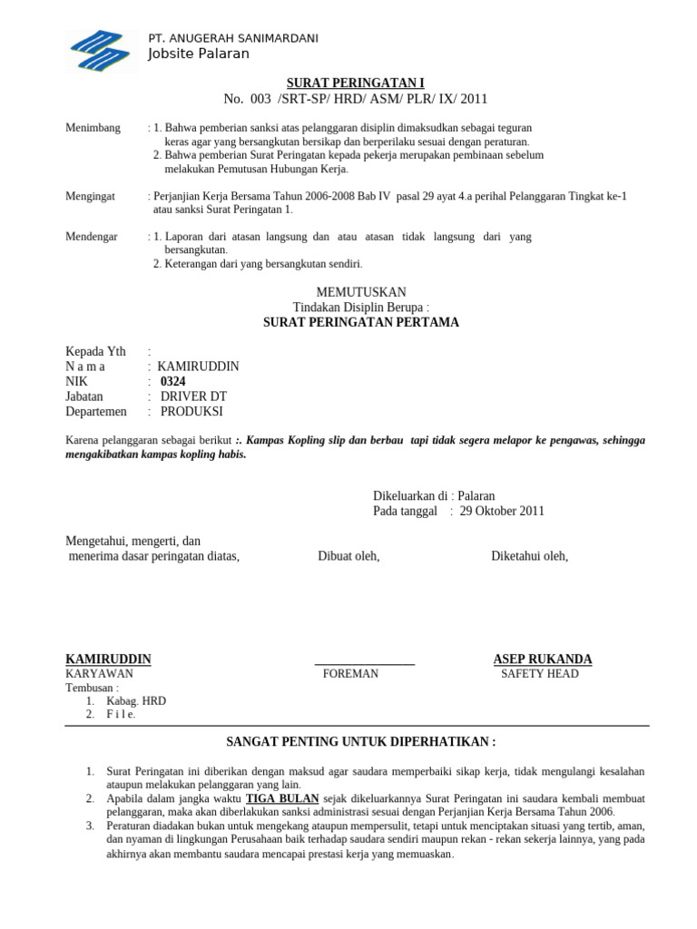 Form Surat Peringatan ASM 2 | PDF