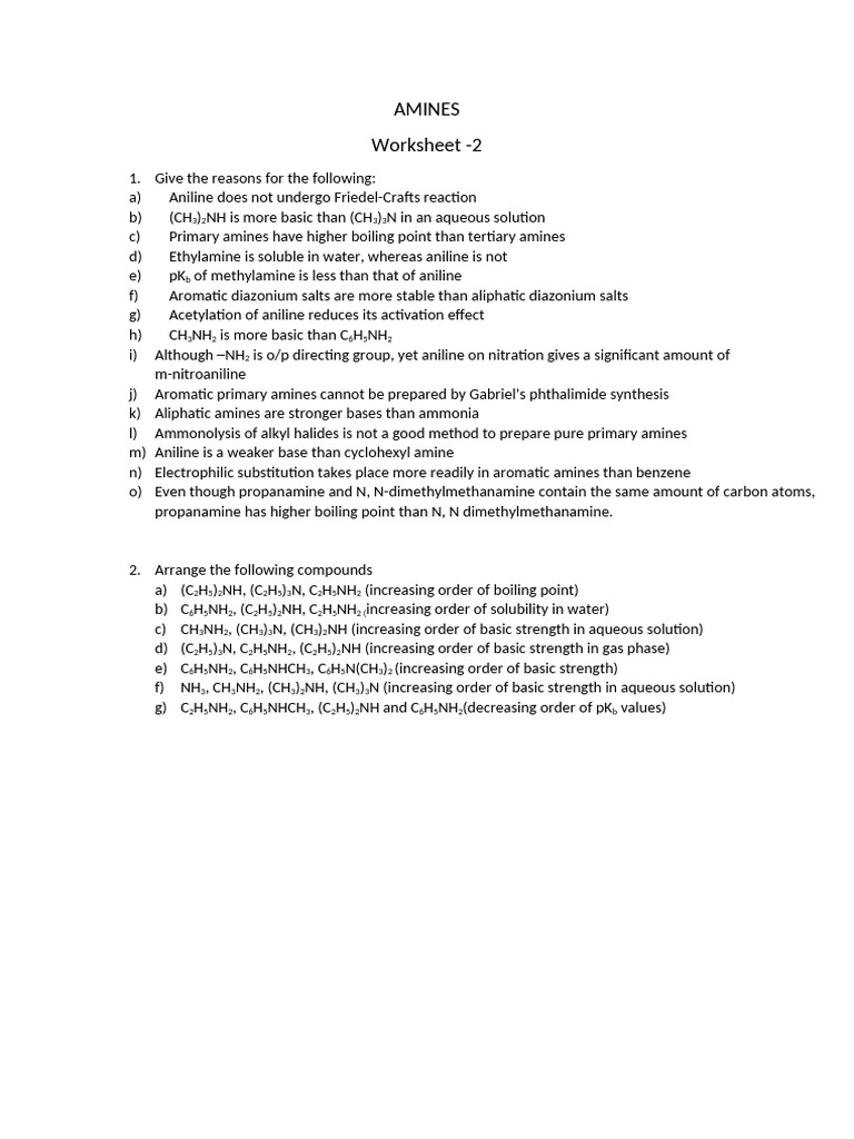 Amines Worksheet-2 | PDF