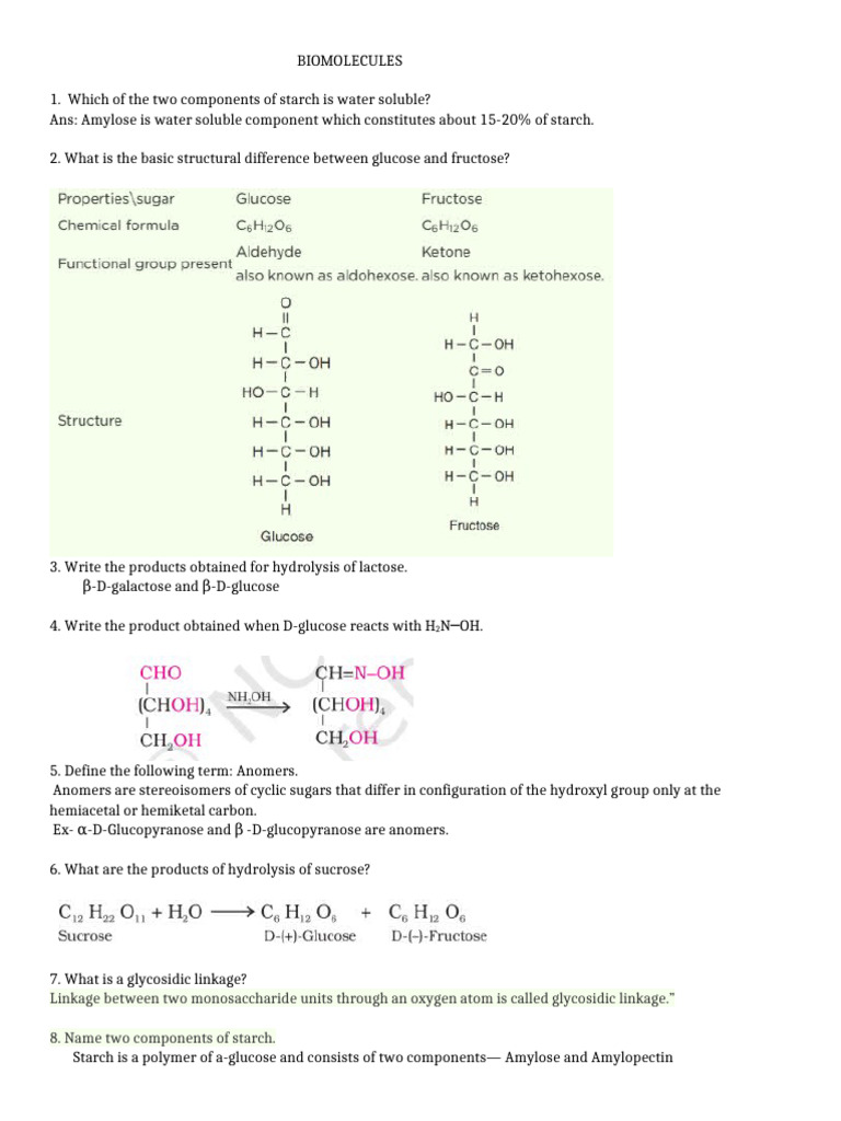 Biomolecules Pyq & Answers | PDF | Carbohydrates | Amino Acid