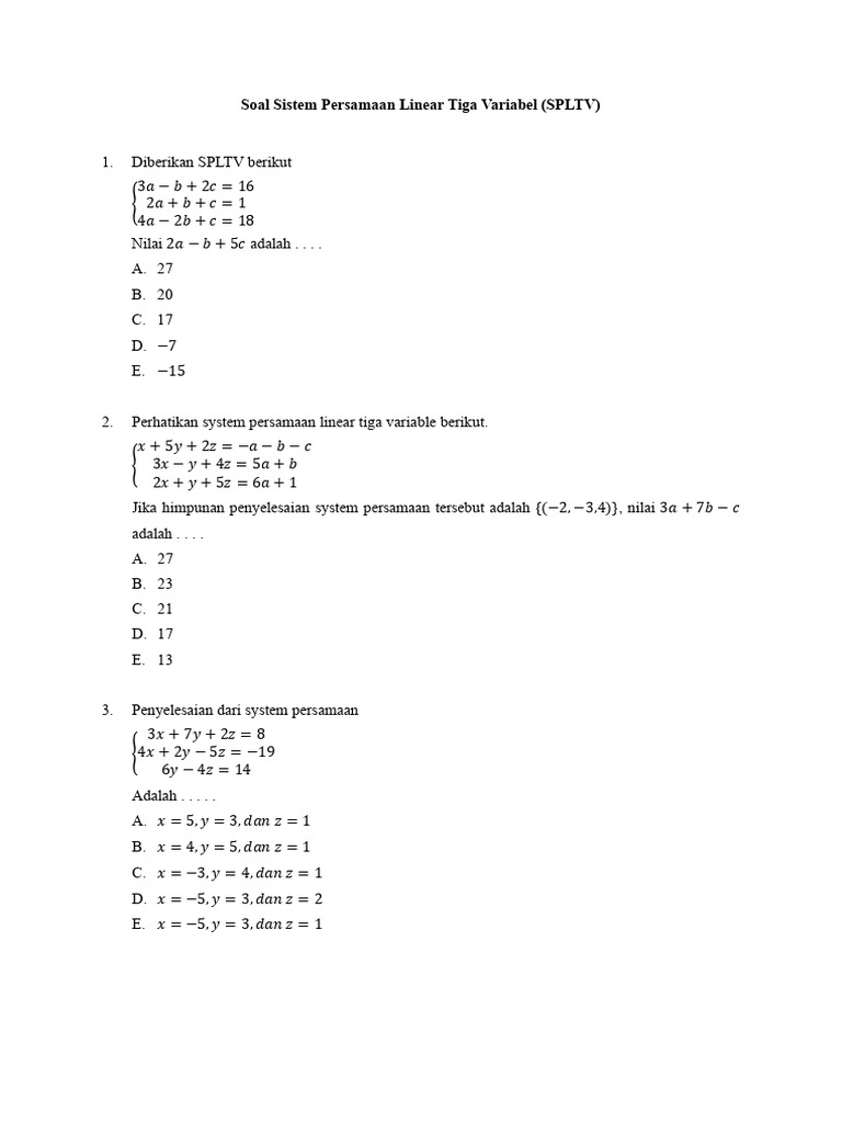 Soal dan Penyelesaian SPLTV | PDF