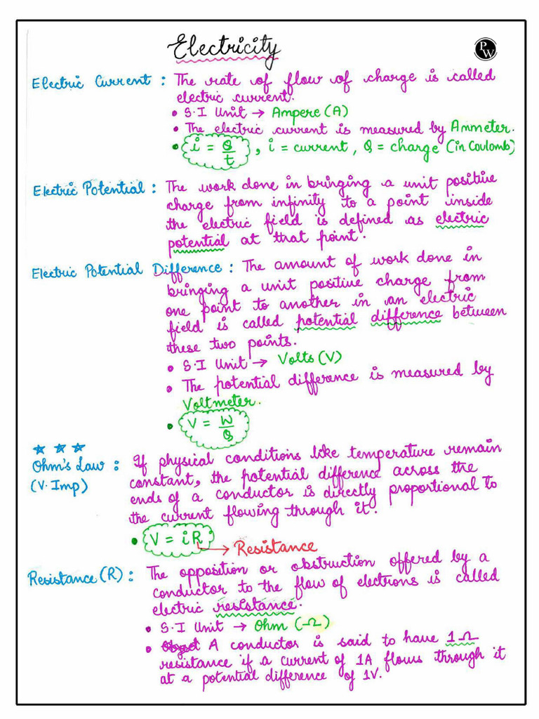 Electricity - Short Notes - Warrior Series Class-10th | PDF