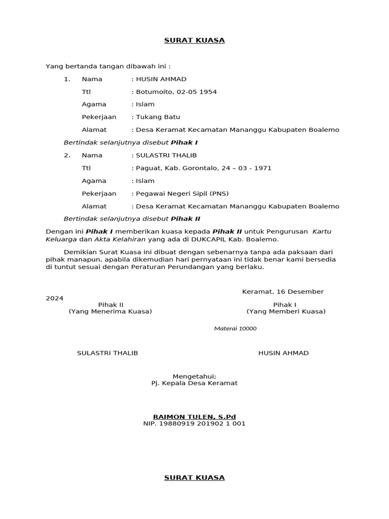 Surat Kuasa Ke Dukcapil | PDF