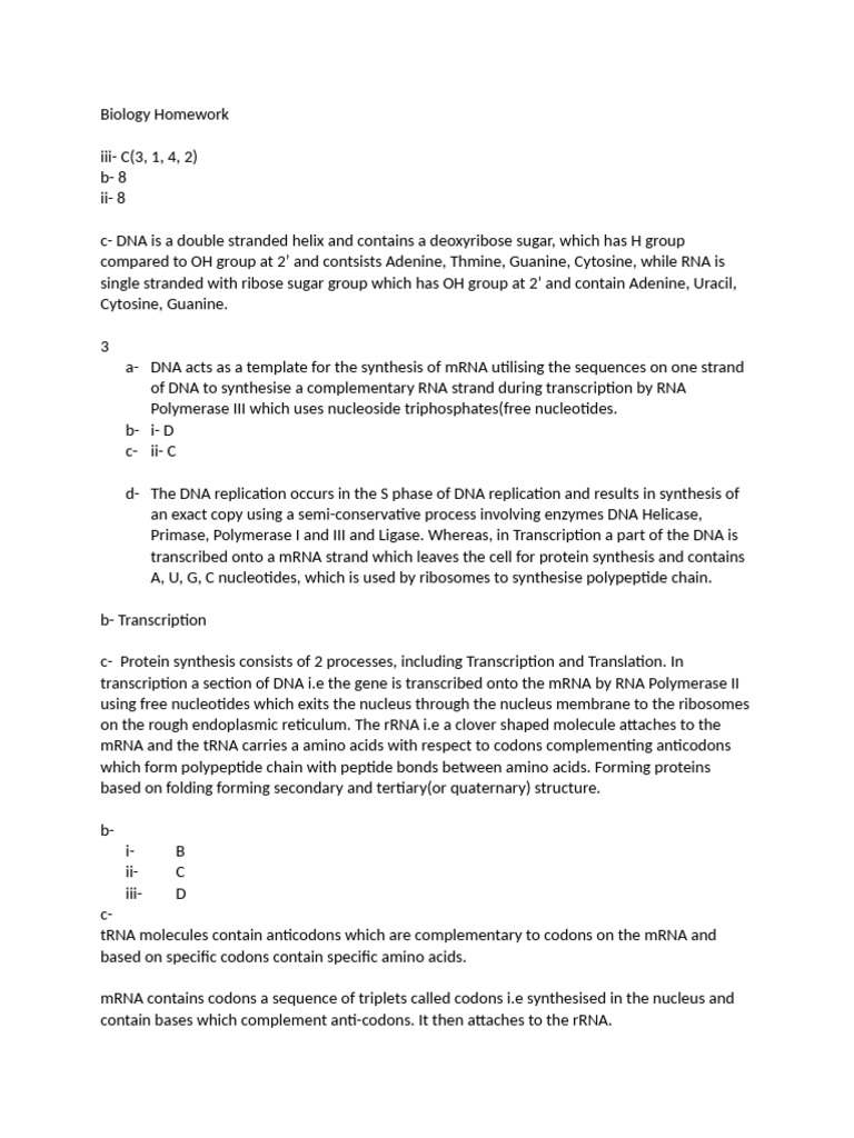 Biology - Genetic Code Homework | PDF | Rna | Dna