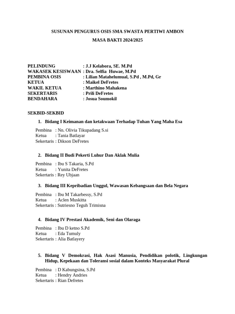 Susunan Pengurus OSIS 2024/2025 | PDF