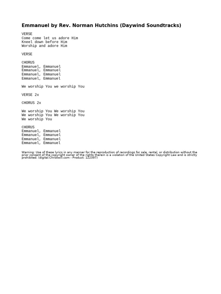 Emmanuel Lyrics by Norman Hutchins | PDF