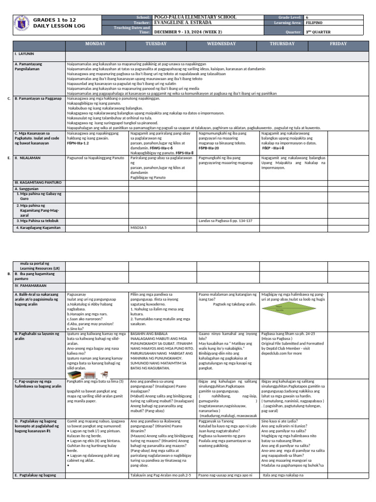 DLL_FILIPINO 6_Q3_W2 | PDF