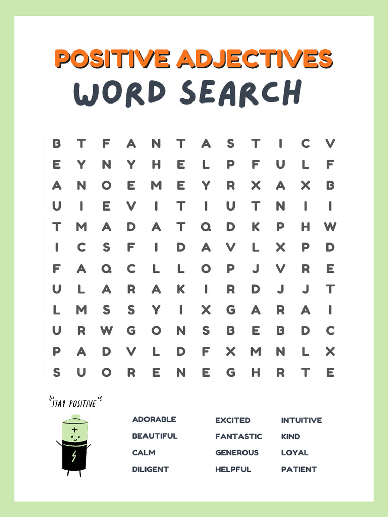 Positive Adjectives Word Search | PDF | Semantic Units | Linguistic ...