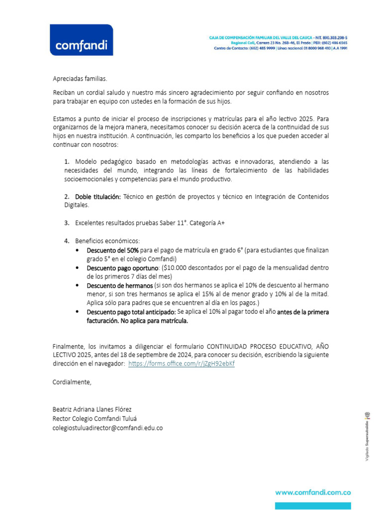 Circular Confirmaci - N de Cupo 2025 | PDF