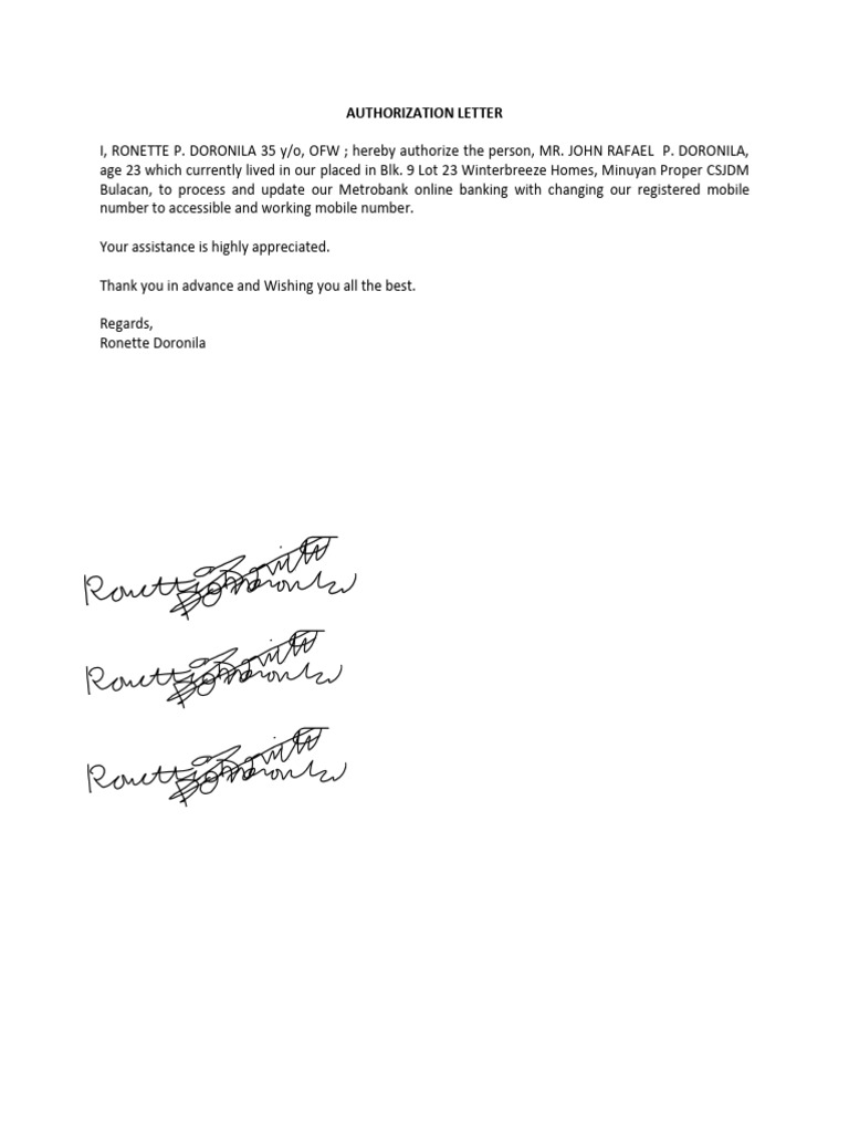 Authorization Metrobank | PDF