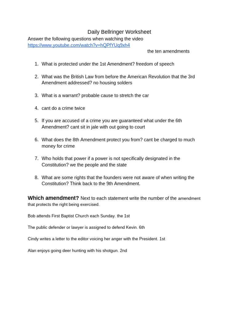 Daily Bellringer Worksheet | PDF