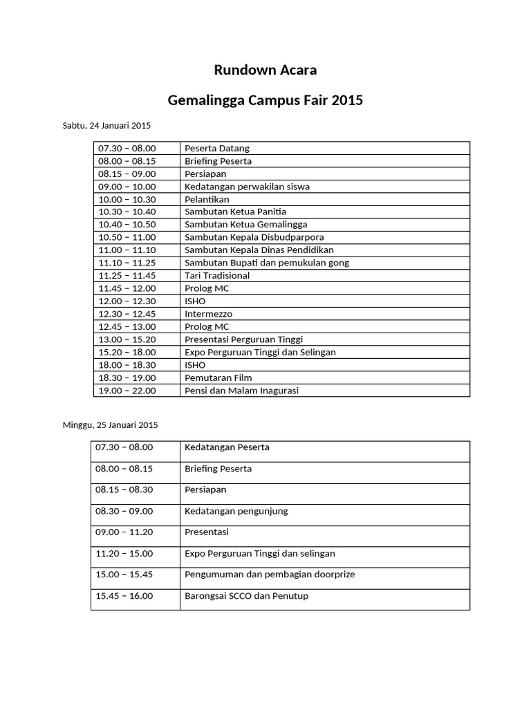 Rundown Acara Campus Fair 2015 | PDF